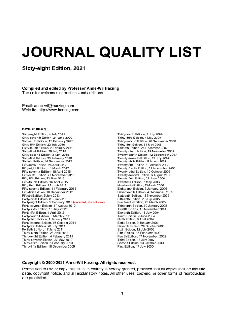 Journal Quality List 2021 | PDF | Academic Journal | Economics