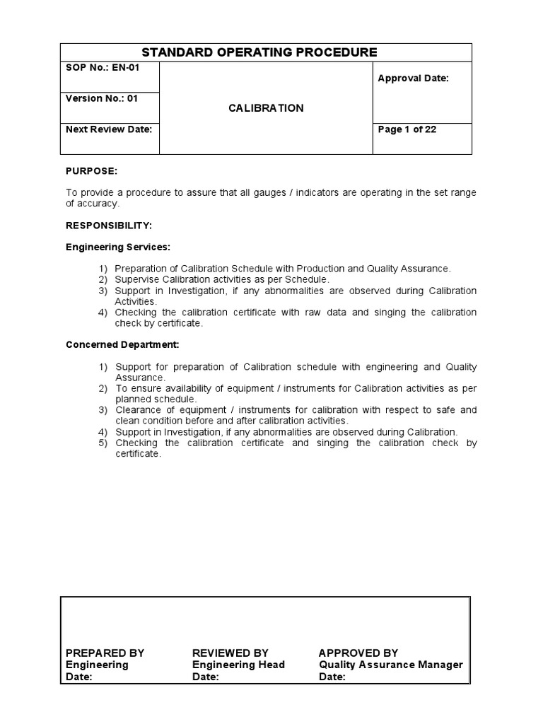 Standard Operating Procedure: Calibration | PDF | Calibration | Observational Error