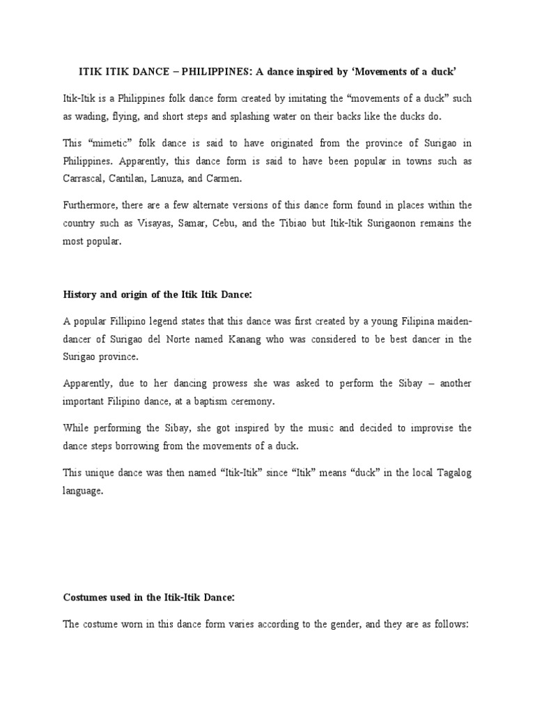 ' ITIK ITIK DANCE PHILIPPINES A Dance Inspired by Movements of A Duck ...
