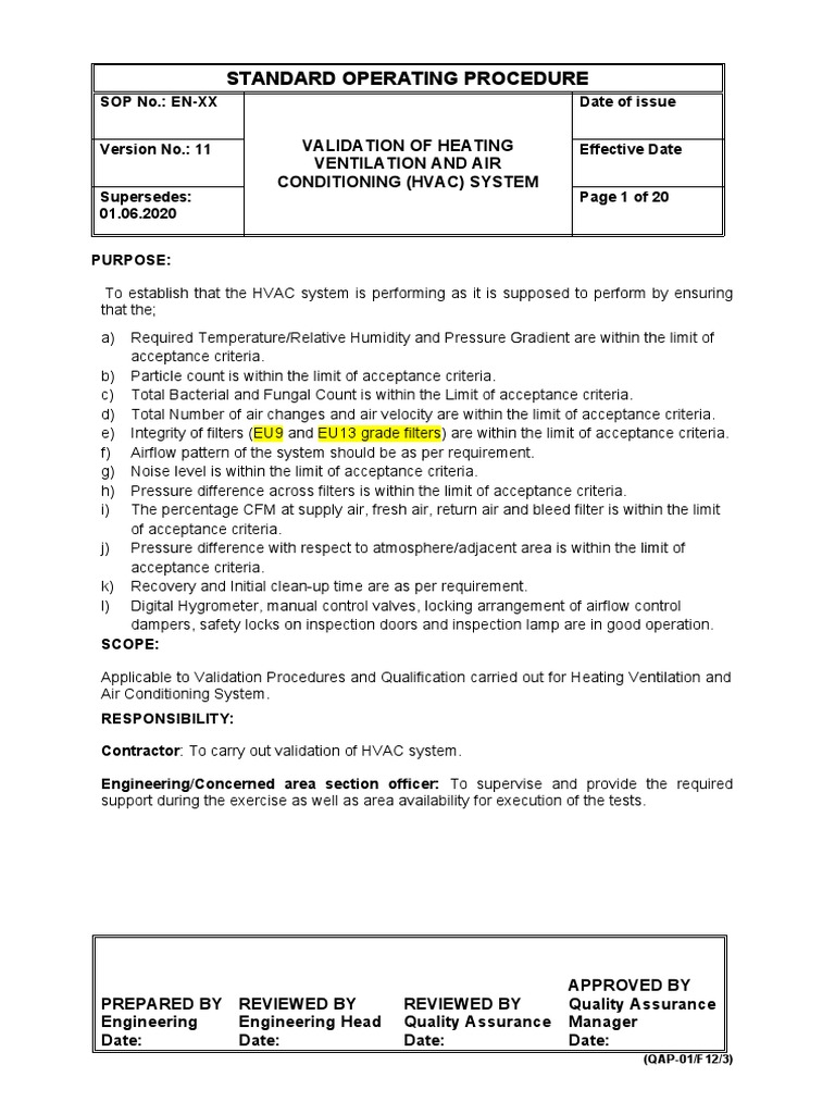 Standard Operating Procedure: Validation of Heating Ventilation and Air ...