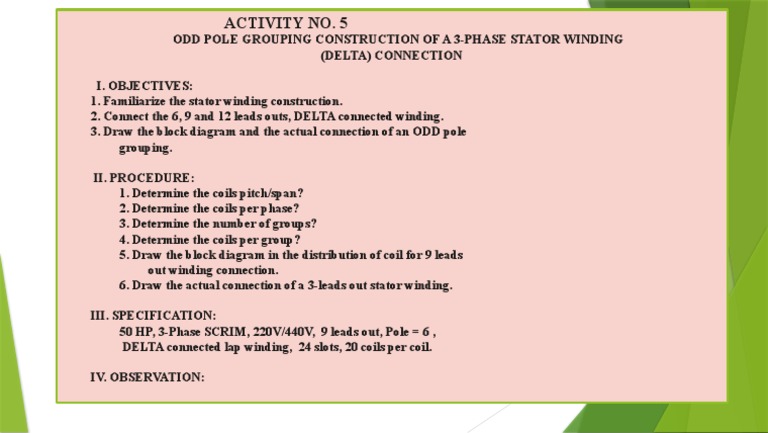 Activity No 5 Construction Of Stator Winding Connection Delta Pdf