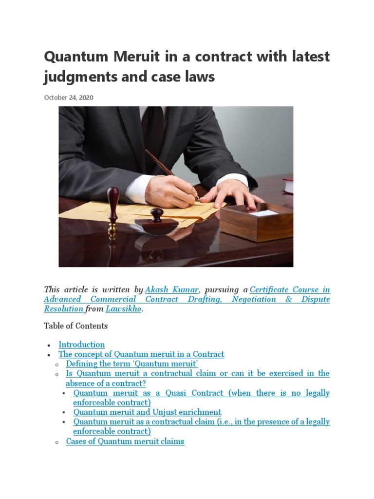 Quantum Meruit in A Contract With Latest Judgments and Case Laws | PDF ...