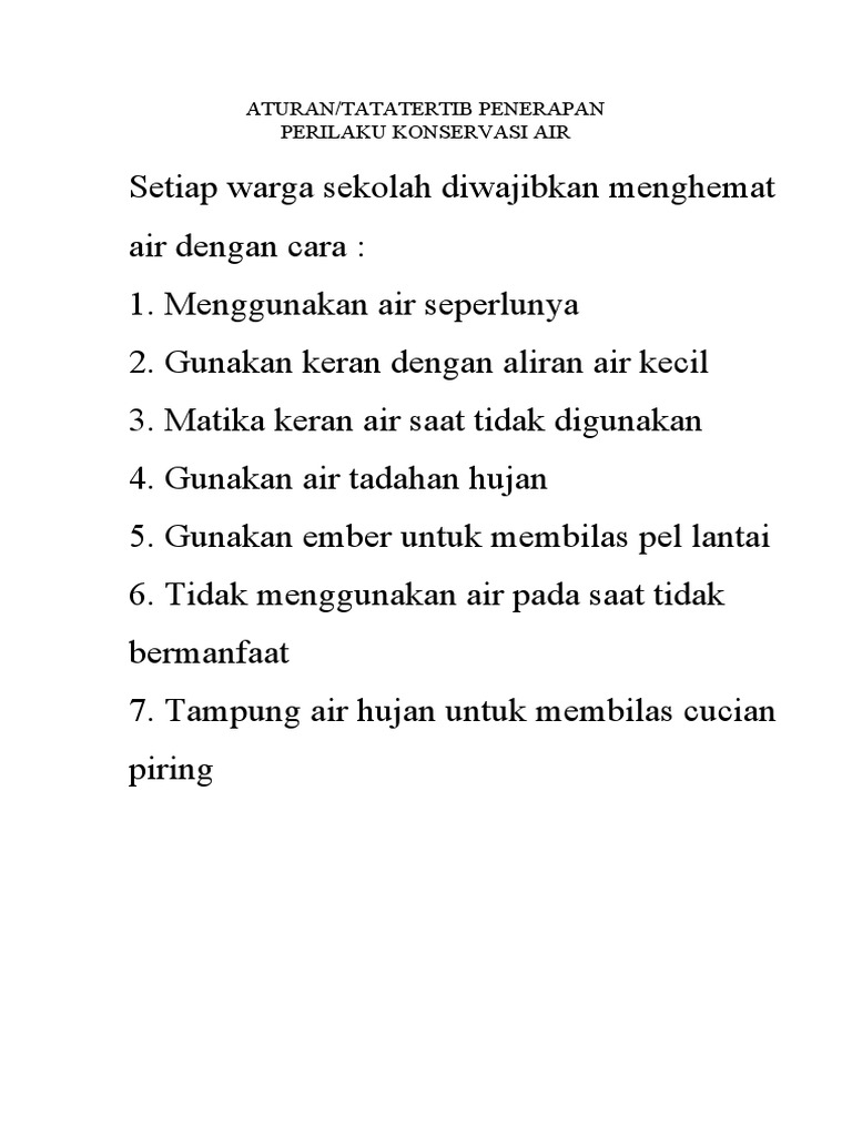 Aturan/Tatatertib Penerapan Perilaku Konservasi Air | PDF