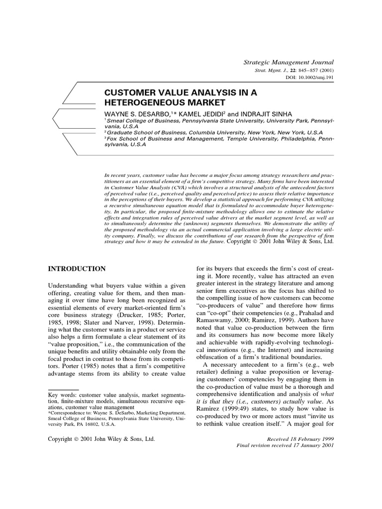Customer Value Analysis In A Heterogeneous Market Nguyen Hoang Dung