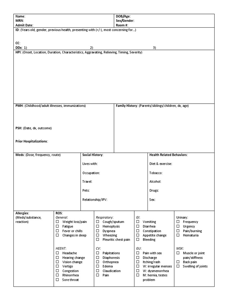 Patient History Template | PDF | Clinical Medicine | Diseases And Disorders