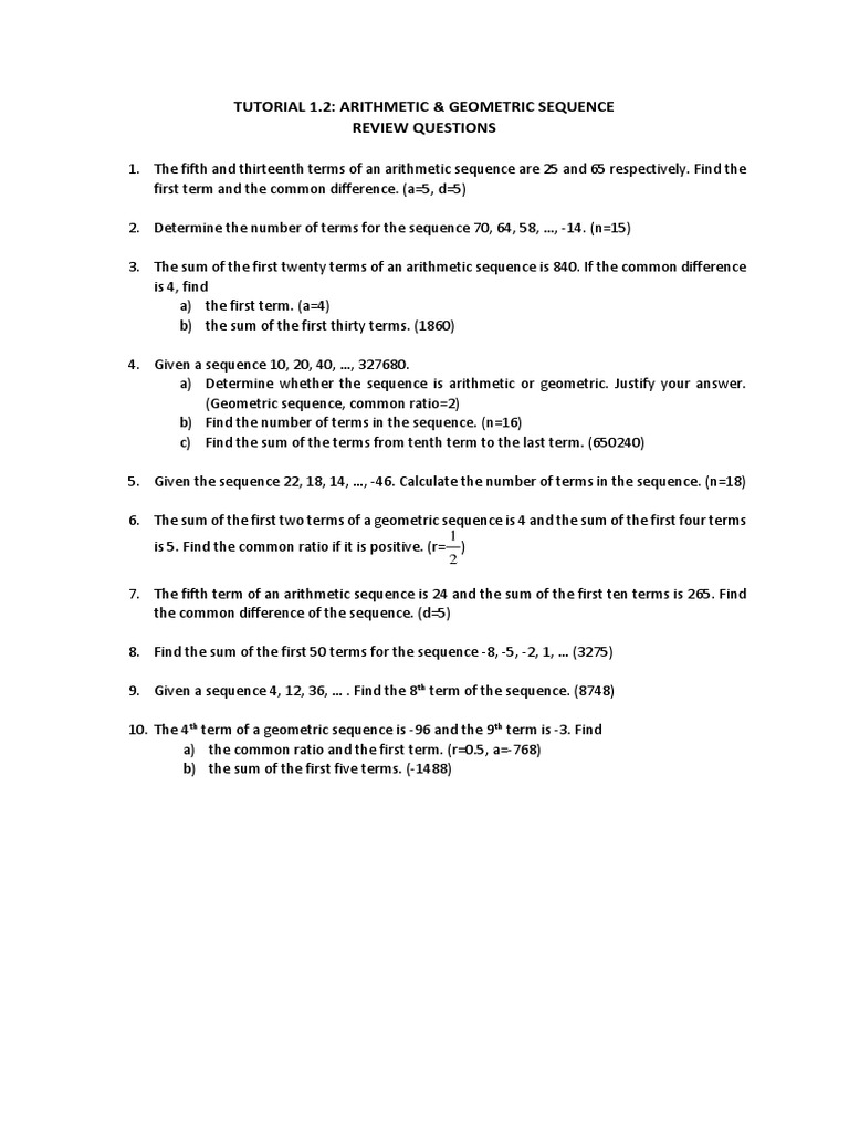 Arithmetic & Geometric Sequence Quiz | PDF