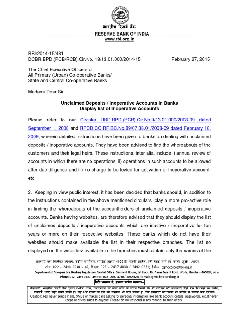 Unclaimed Deposits and Inoperative Accounts | PDF | Business | Finance ...