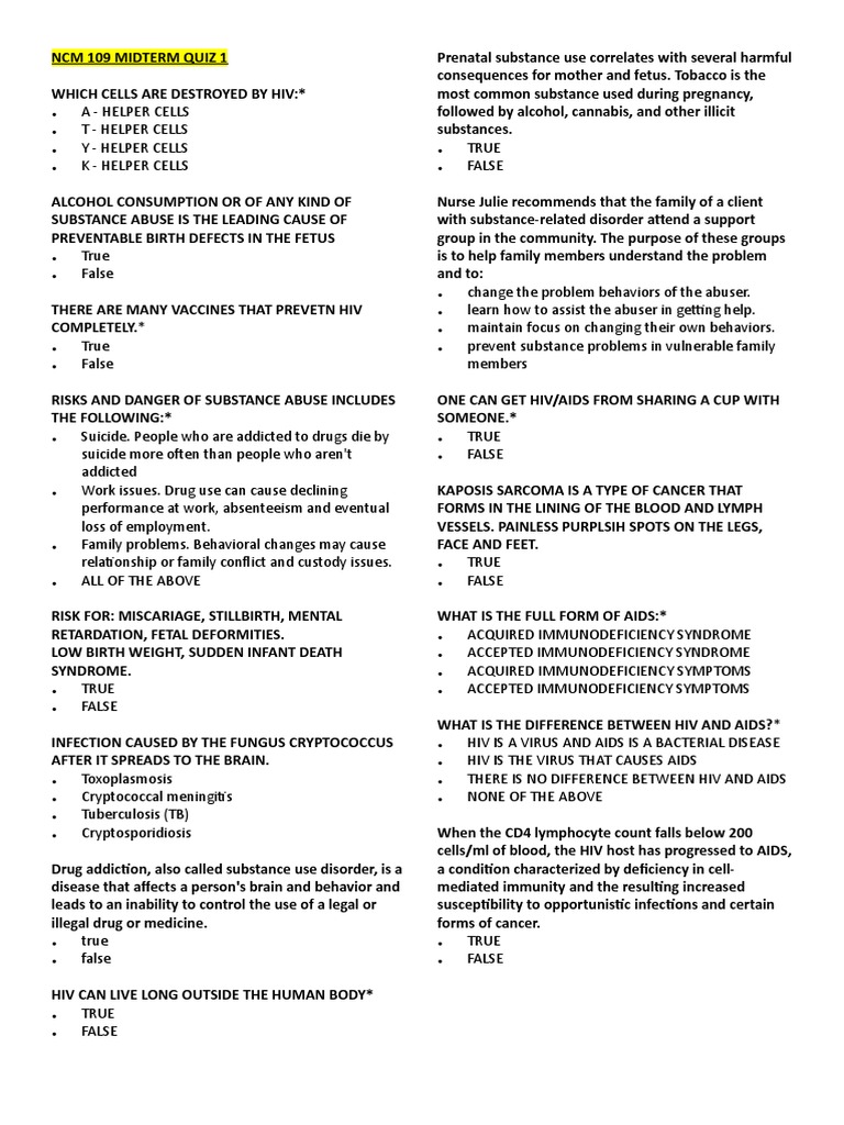 NCM 109 Midterm | PDF | Hiv/Aids | Childbirth