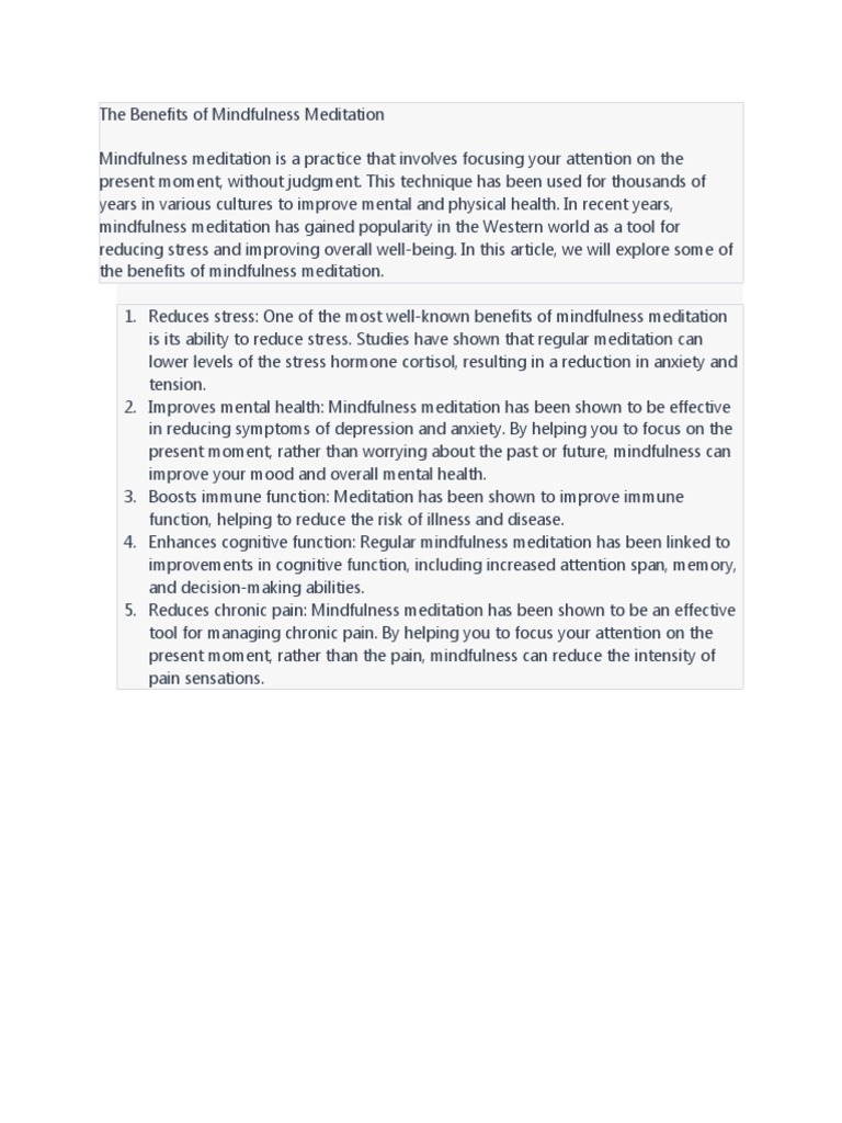 The Benefits of Mindfulness Meditation | PDF