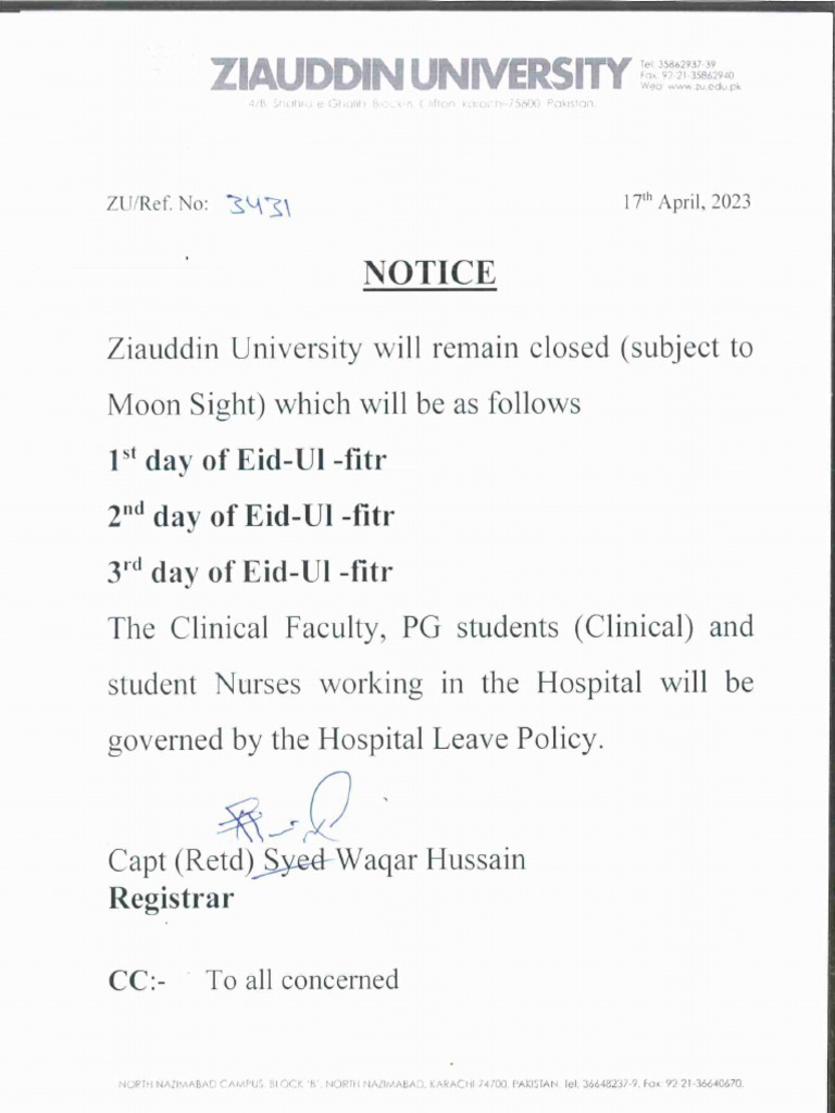 Notice of Eid Holidays | PDF