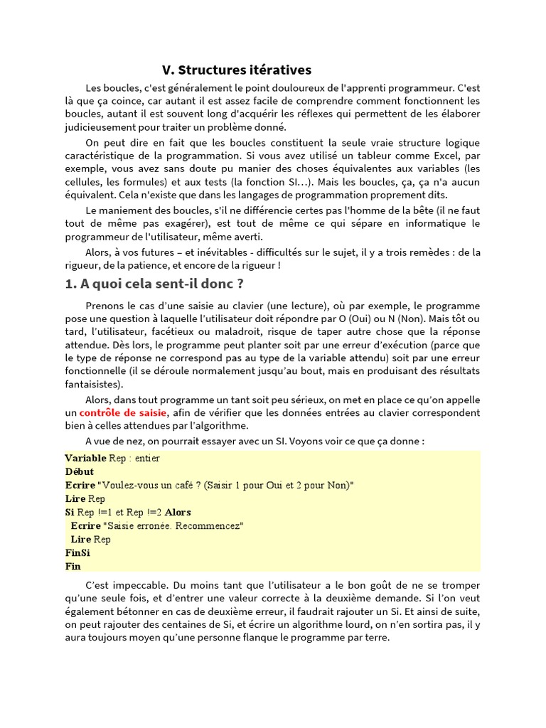 Les Boucles | PDF | Structure de contrôle | Programmation informatique