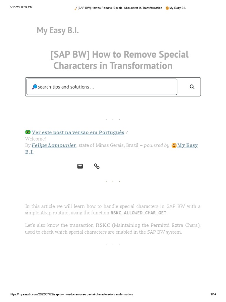 ? (SAP BW) How To Remove Special Characters in Transformation - ?my ...