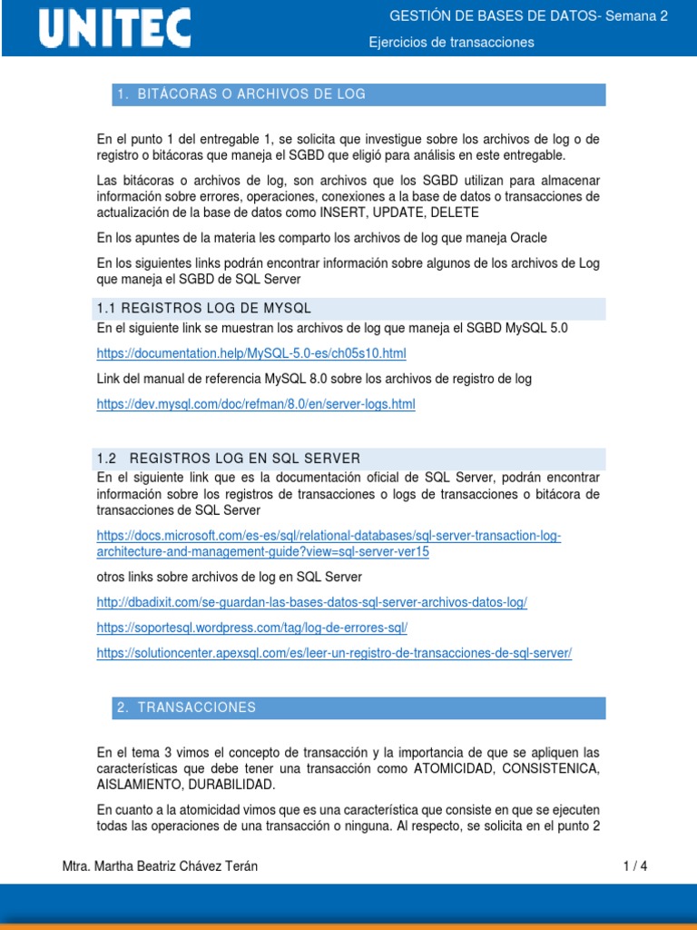 Ejercicios De Transacciones Pdf Bases De Datos Servidor Sql De