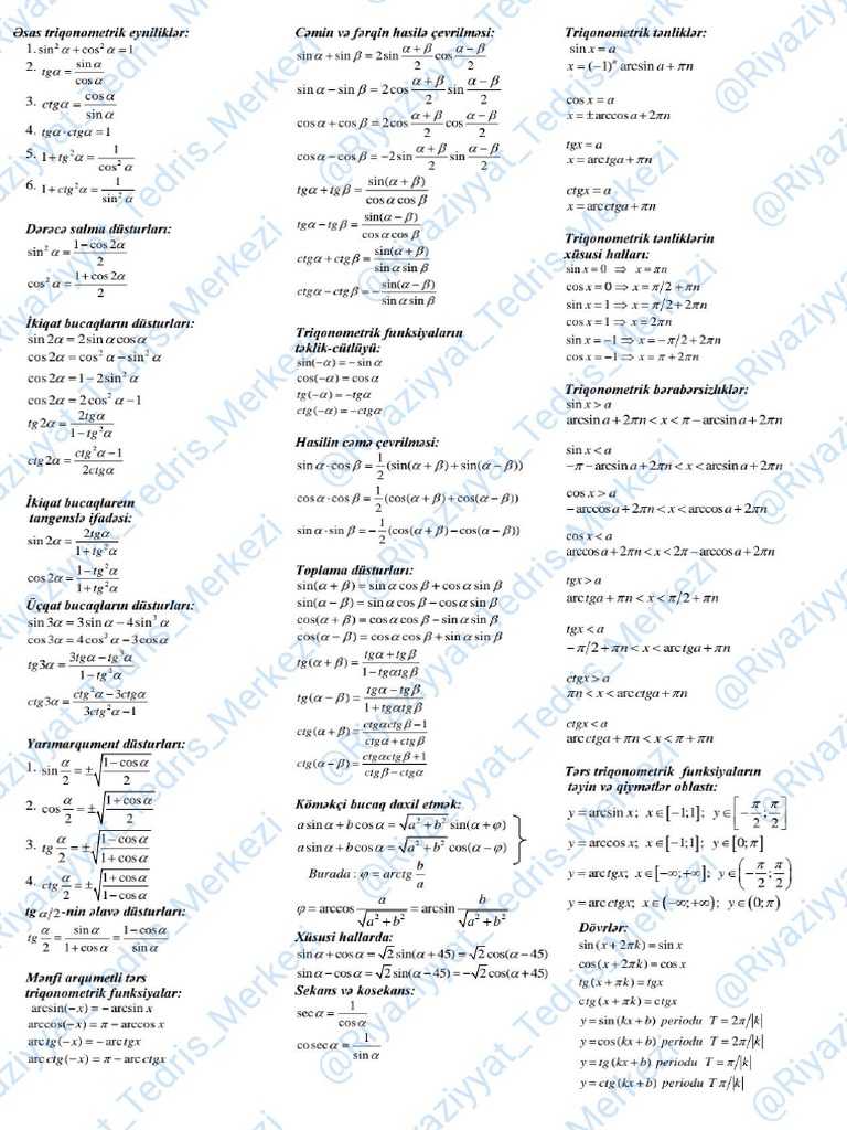Triqonometrik Düsturlar | PDF