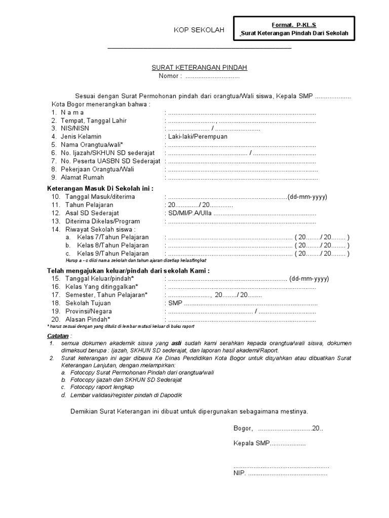 Lampiran Surat SOP MUTASI KELUAR SMP | PDF