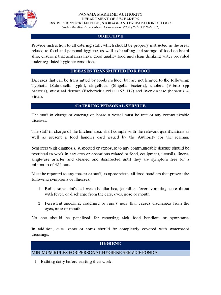 Instructions For Handling Storage and Preparation of Food | PDF ...