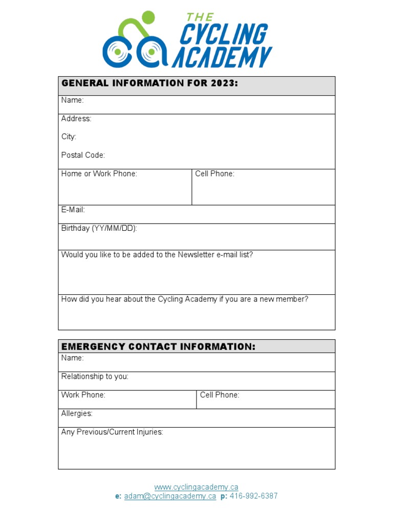 2023 Registration Form - Cycling Academy | PDF