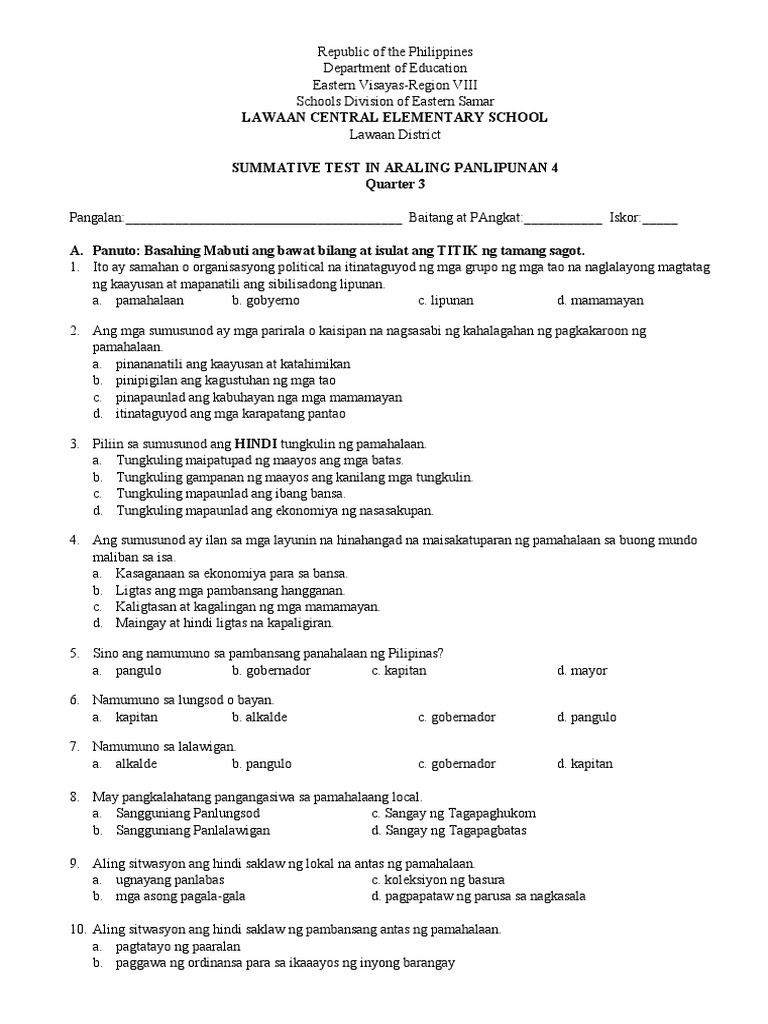 3rd Periodical Test in AP | PDF
