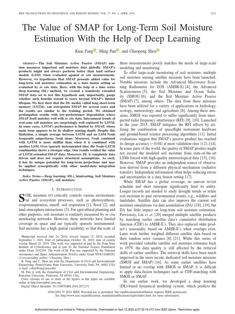 【34】The Value of SMAP for Long-Term Soil Moisture Estimation With the Help of Deep Learning ...
