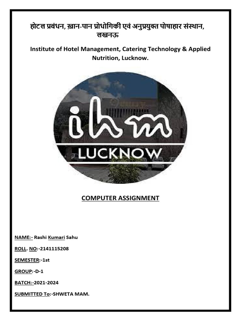 Rashi Kumari Sahu Computer Assignment 3PDF | PDF | Microsoft Excel | Microsoft Power Point