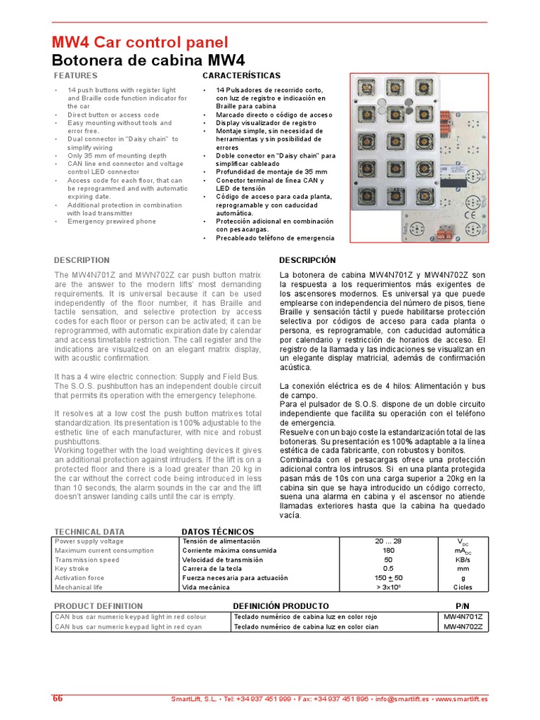 Botonera de Cabina MW4: MW4 Car Control Panel | PDF | Ingenieria ...