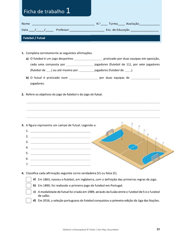 Ficha 1 Futsal | PDF