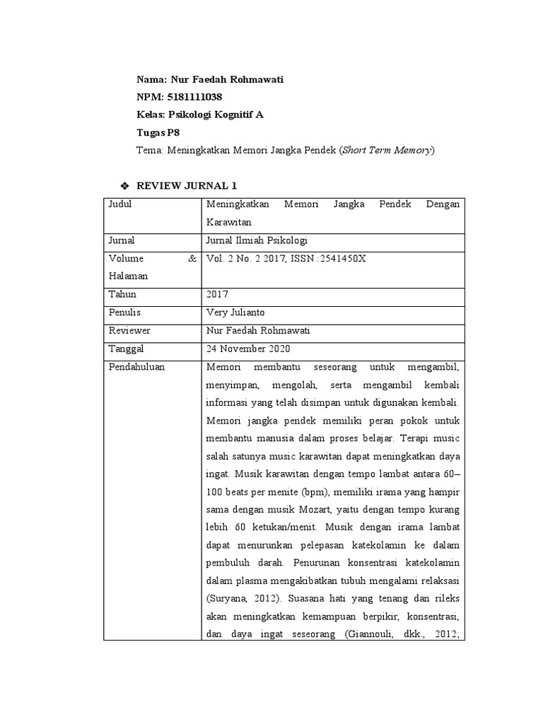 Nur Faedah R - Tugas P8 - Kognitif A | PDF