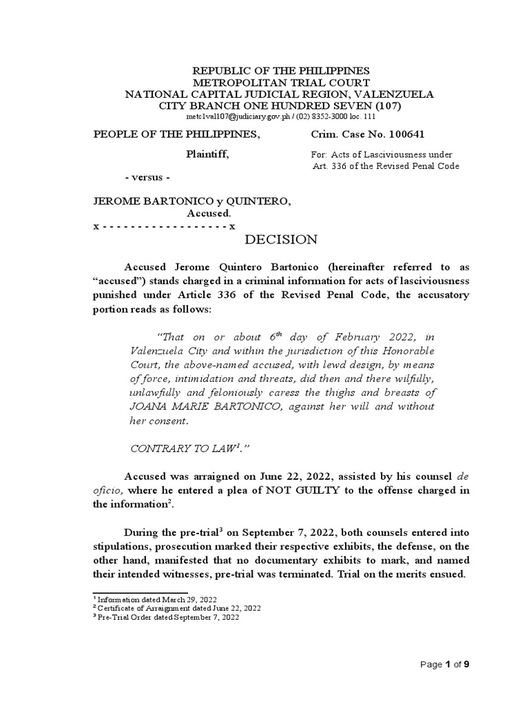 Draft Decision Acts of Lasciviousness | Download Free PDF | Witness | Arraignment