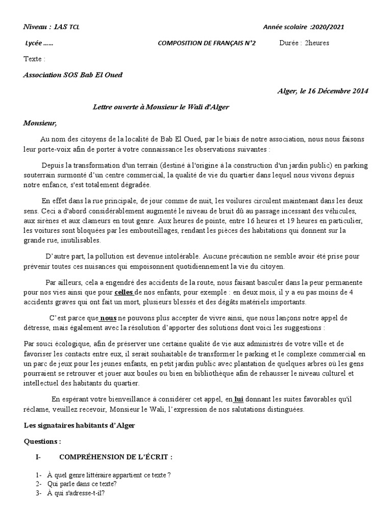 1as Lettre ouverte sujet corrigé Mélodie | PDF