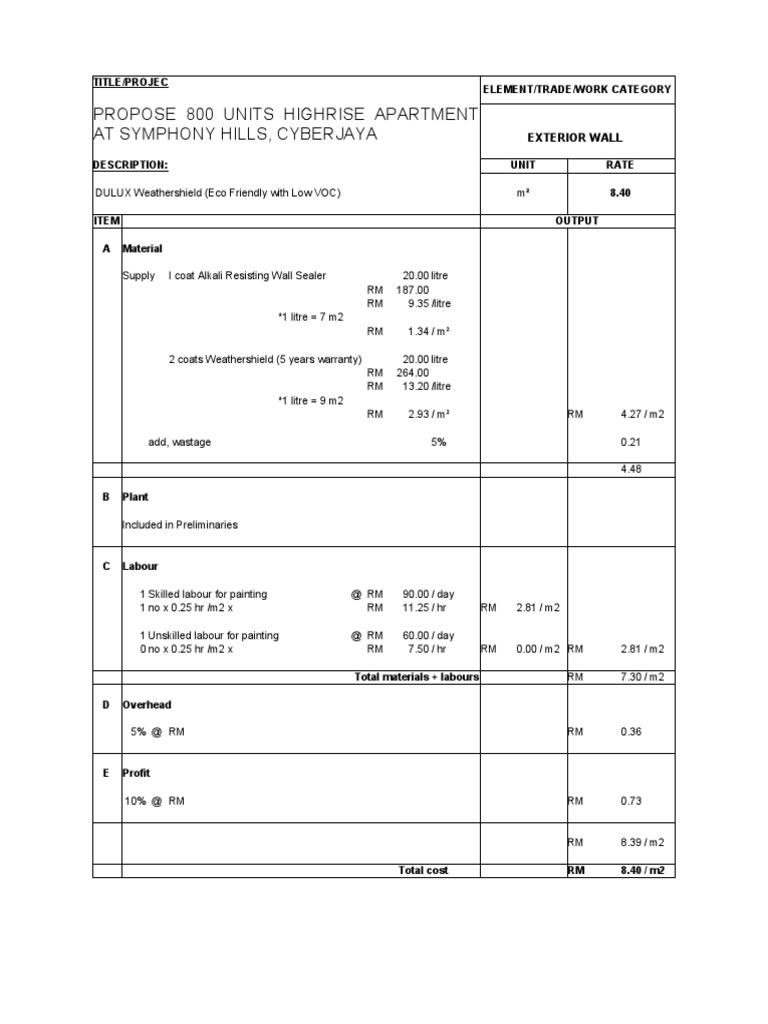 Highrise Apartment Cost Breakdown | PDF | Materials | Building Engineering