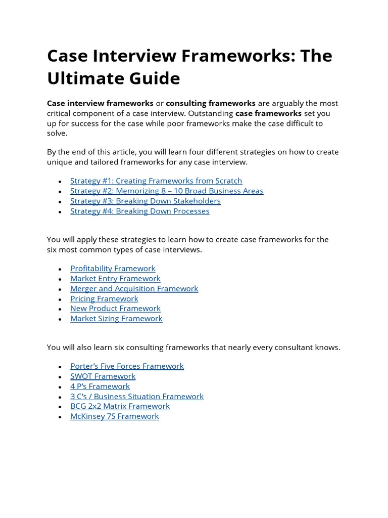 Case Interview Frameworks | Download Free PDF | Pricing | Marketing