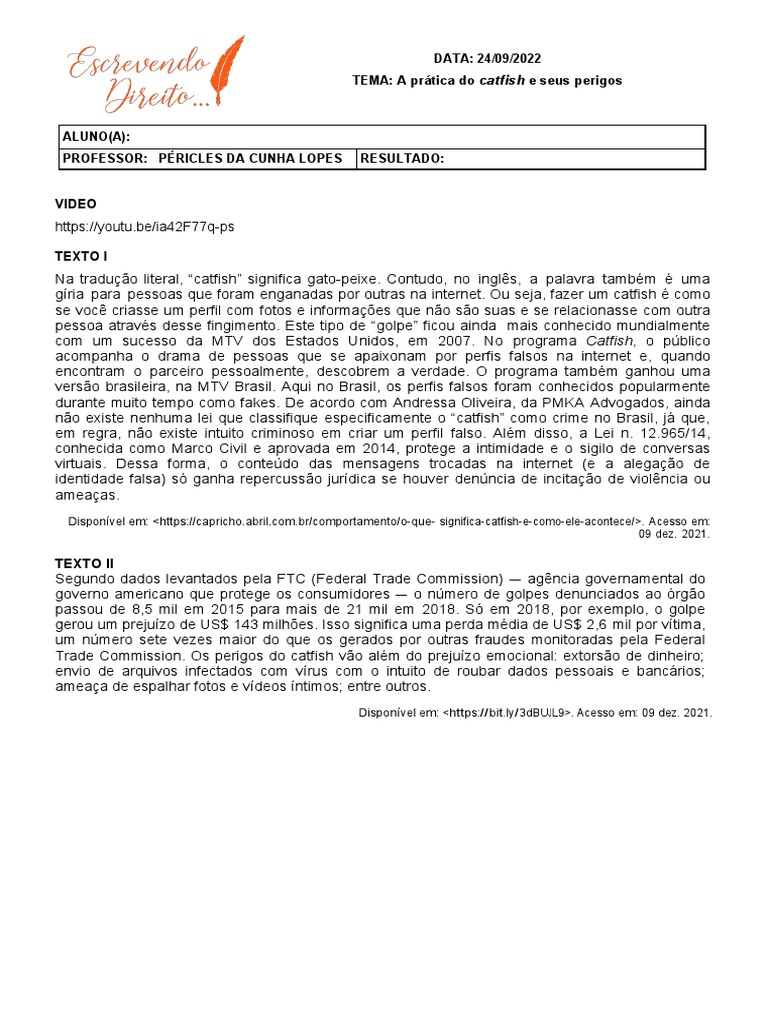 4 - A Prática Do Catfish e Seus Perigos | PDF | Brasil | Internet 4 - A Prática Do Catfish e Seus Perigos | PDF | Brasil | Internet