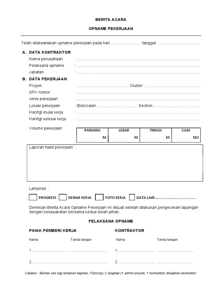 Berita Acara Opname Pekerjaan | PDF