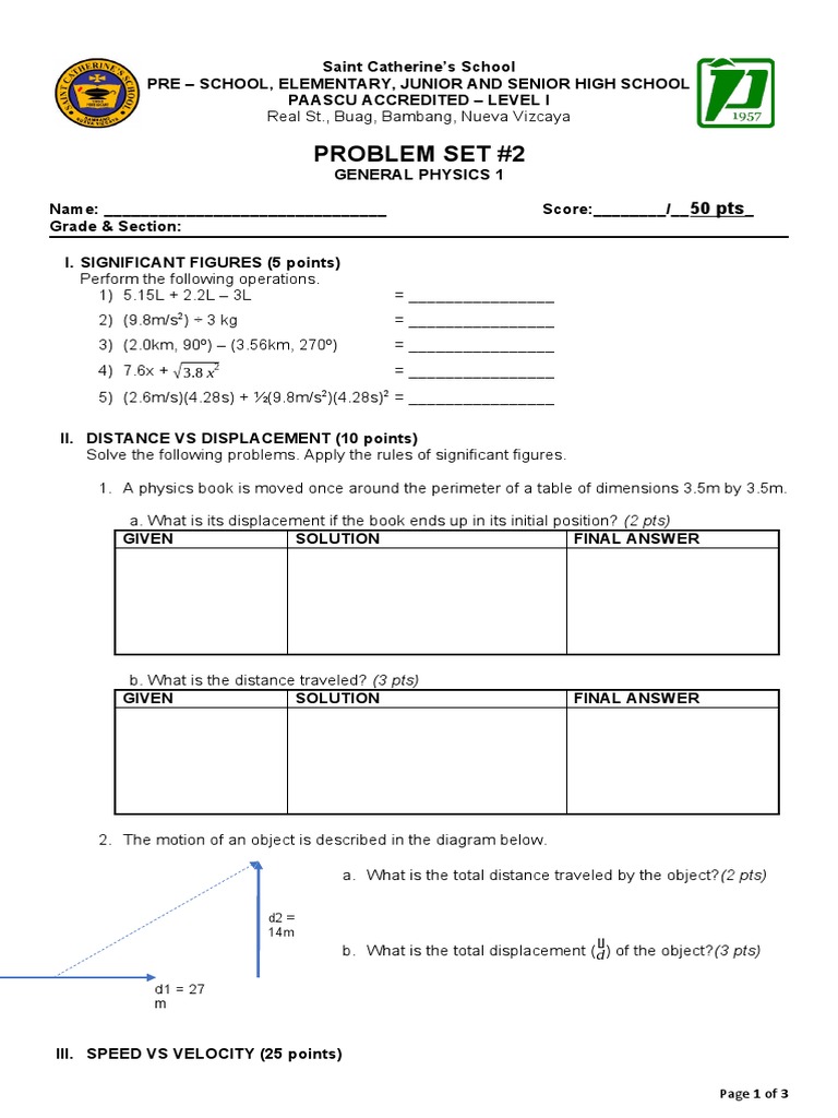 PS2 Displacement Velocity Acceleration GP1-REMEDIAL | PDF | Motion ...