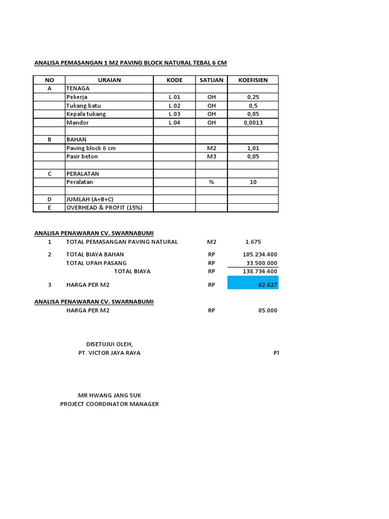 Analisa Pemasangan Paving Block Tebal 6 CM | PDF