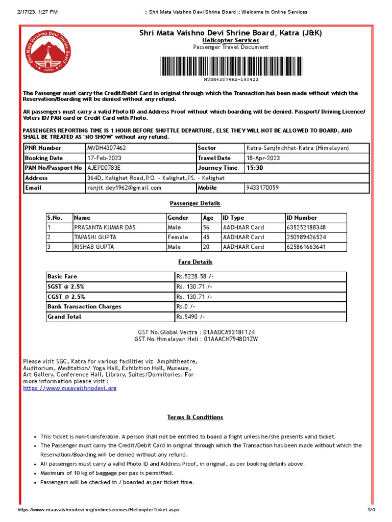Shri Mata Vaishno Devi Shrine Board - Welcome To Online Services | PDF ...