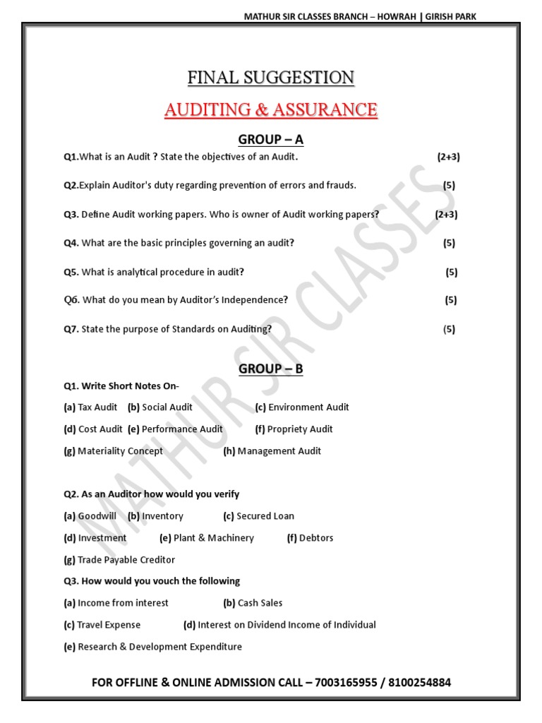 Audit Final Suggestion (Question & Answers) | PDF | Audit | Loans