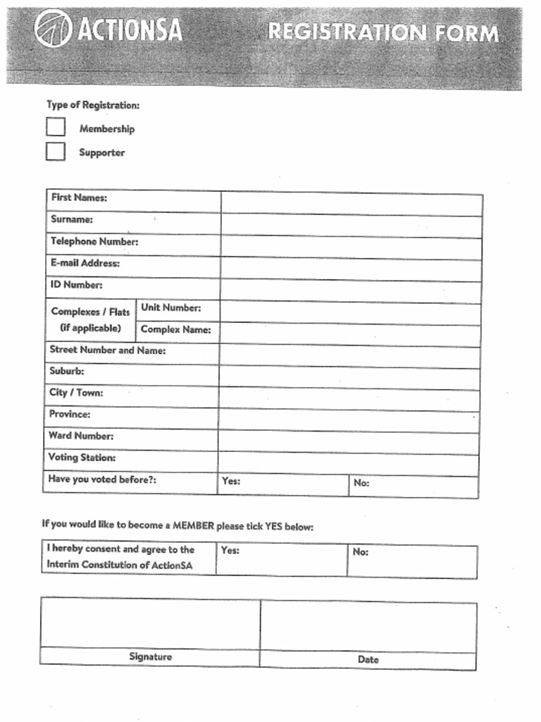 ActionSA Registration Form | PDF