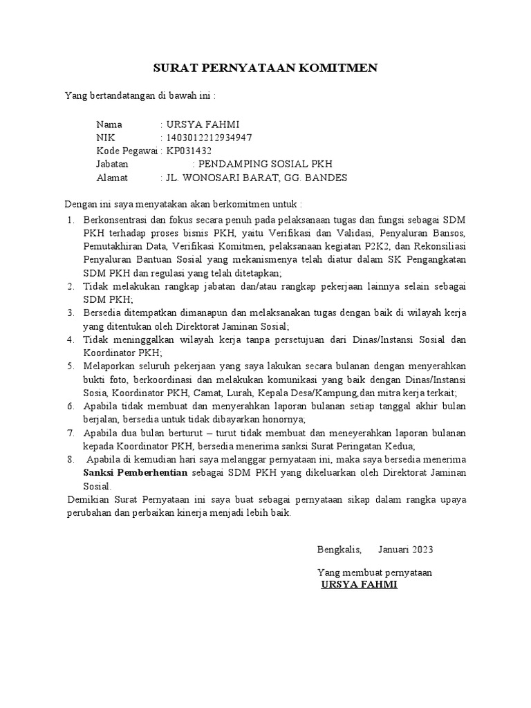 Surat Pernyataan Komitmen 2023 | PDF