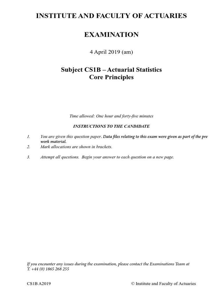 CS1B April 2019 ExamPaper | PDF | Student's T Test | Variance