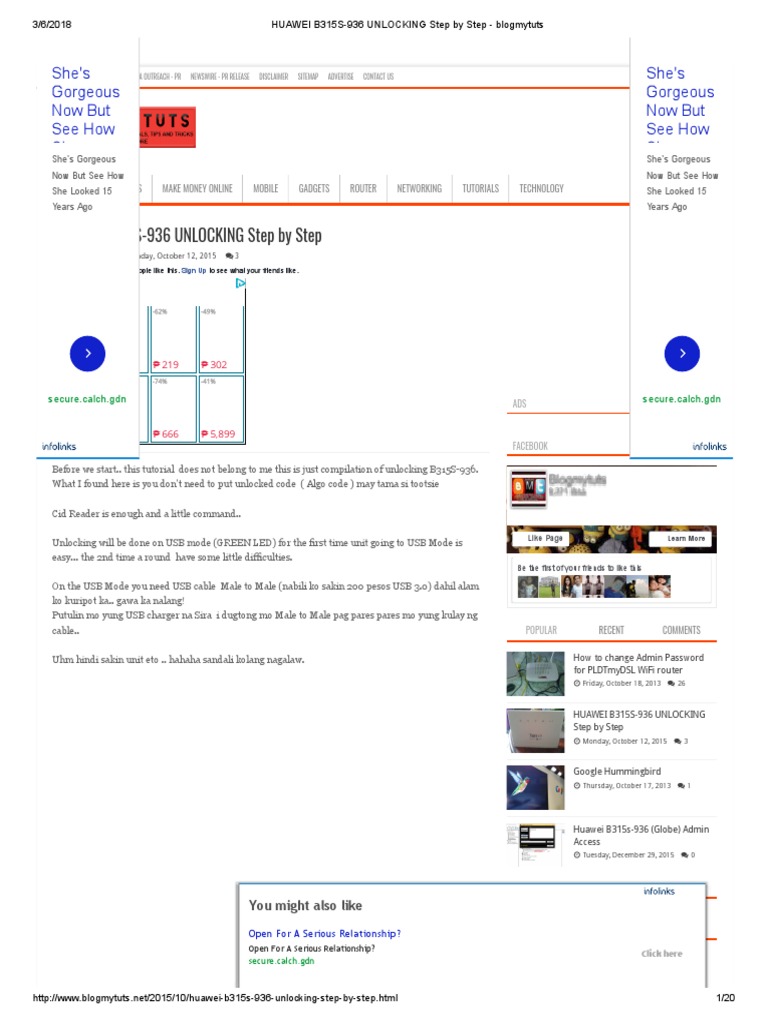 HUAWEI B315S-936 UNLOCKING Step by Step - Blogmytuts | PDF | Usb | Modem