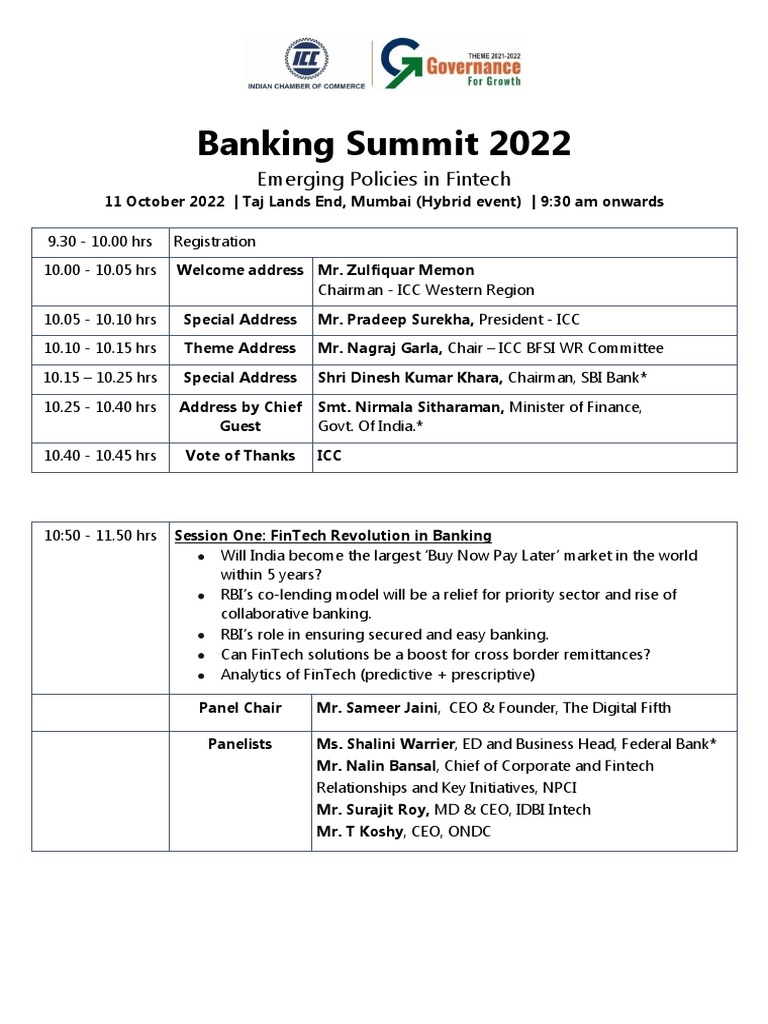 Banking Summit Tentative Agenda 2022 Ver 1 0 Pdf Business Banking