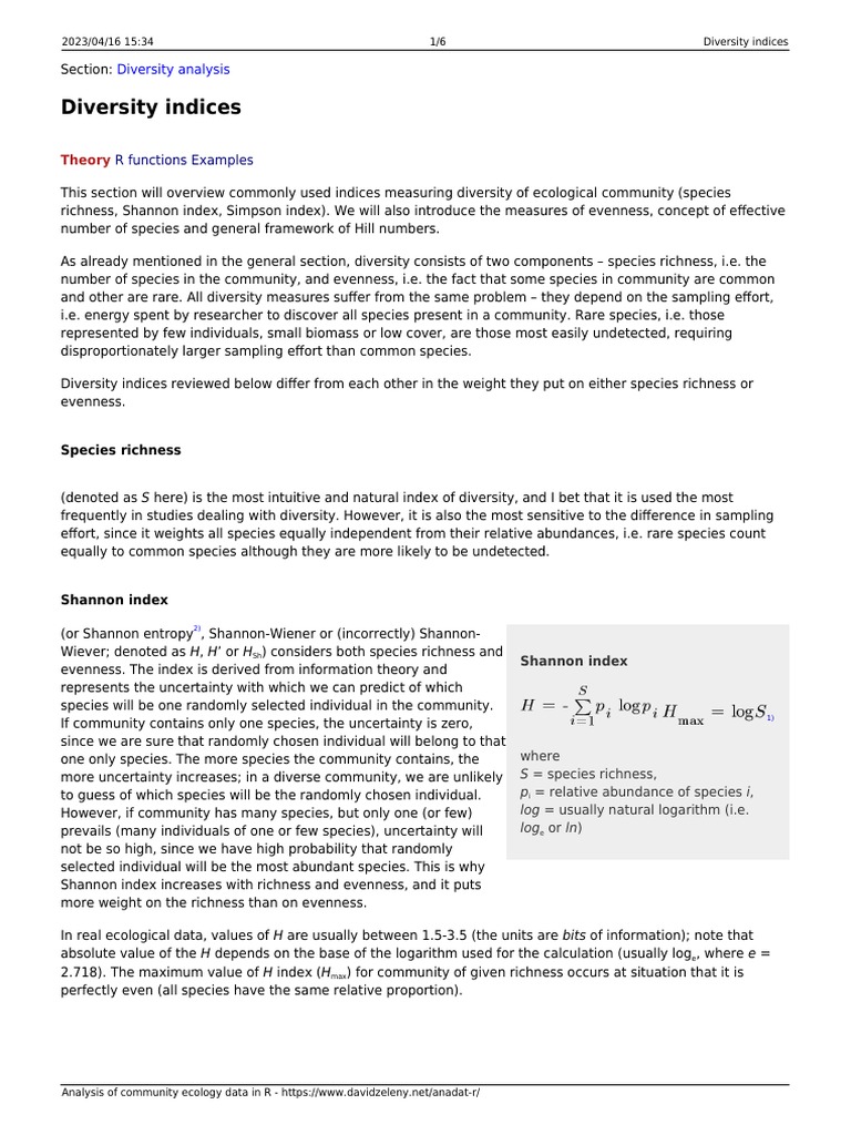 Diversity Indices | PDF | Statistics | Mathematics