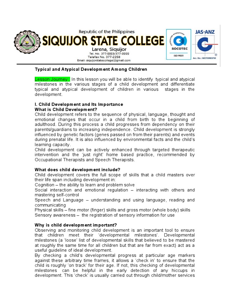 Typical vs Atypical Child Development | PDF | Child Development | Learning