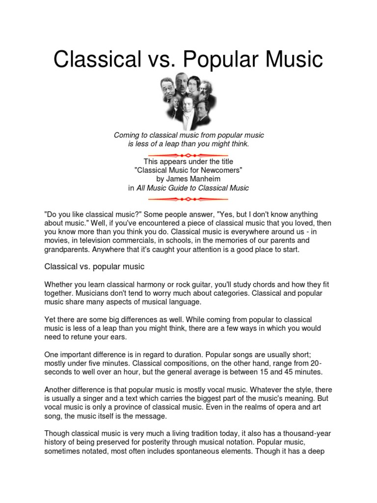 Text1 - Classical vs. Popular Music | PDF | Musical Compositions ...