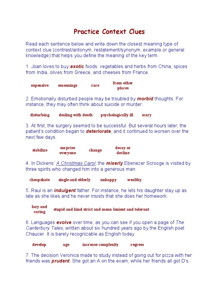 Vocabularypractice Context Clues | PDF | A Christmas Carol