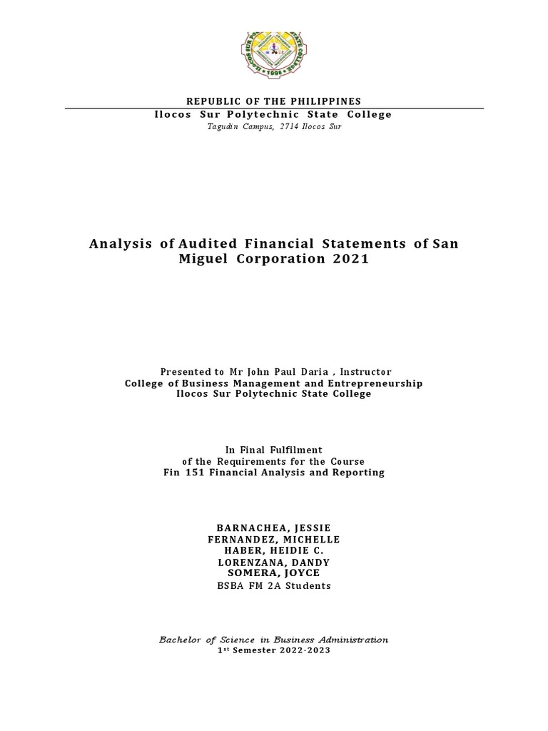 Analysis of Audited Financial Statements of San Miguel Corporation 2021 ...