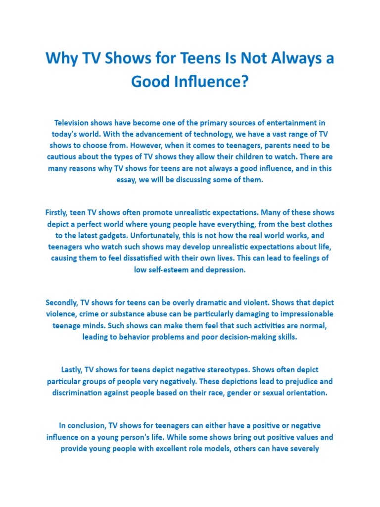 Why TV Shows For Teens Is Not Always A Good Influence | PDF | Lifestyle