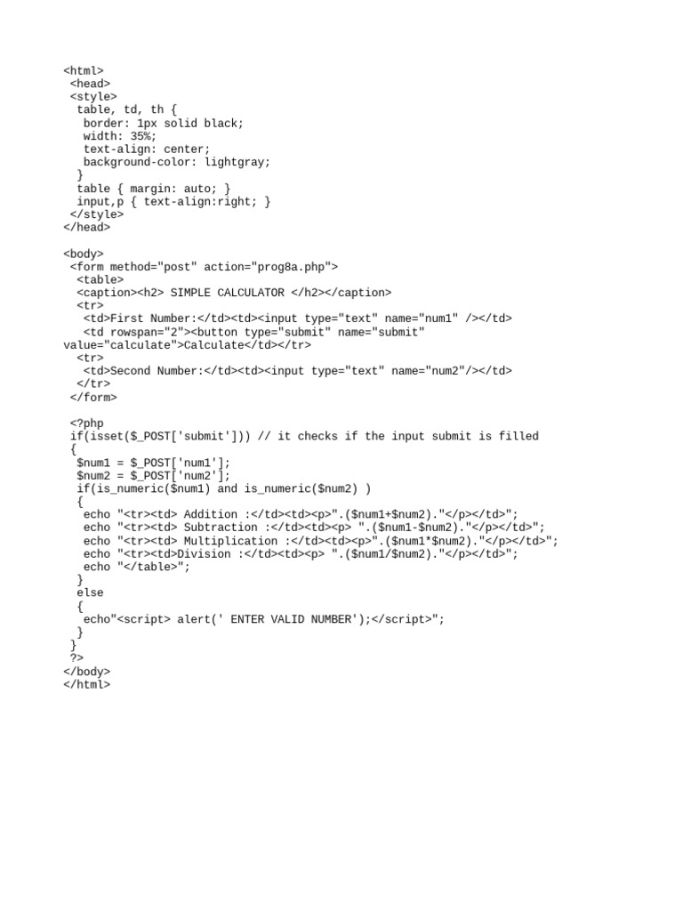 PHP Expt Simple Calculator | PDF