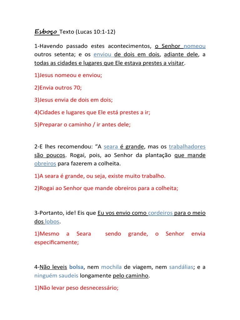 Esboço Lucas 10 | PDF | Jesus